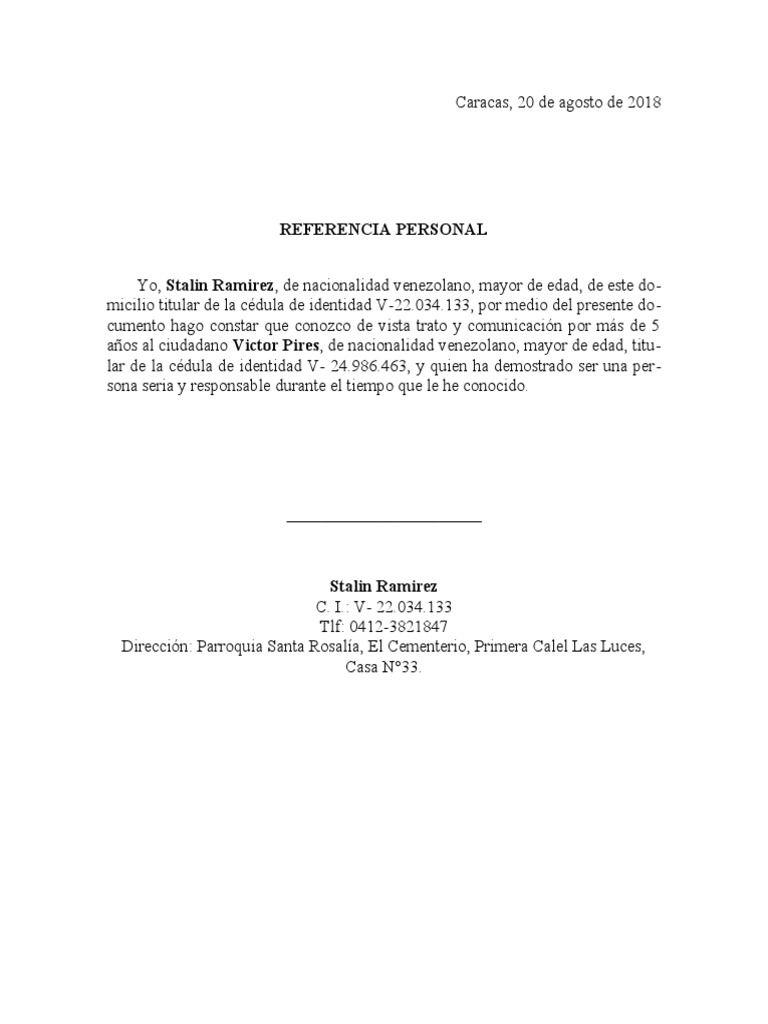 Modelo o Formato de Referencia Personal | PDF