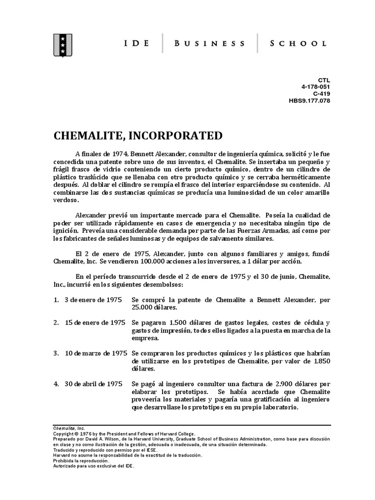 Caso CHEMALITE | PDF | Dólar de los Estados Unidos | Business