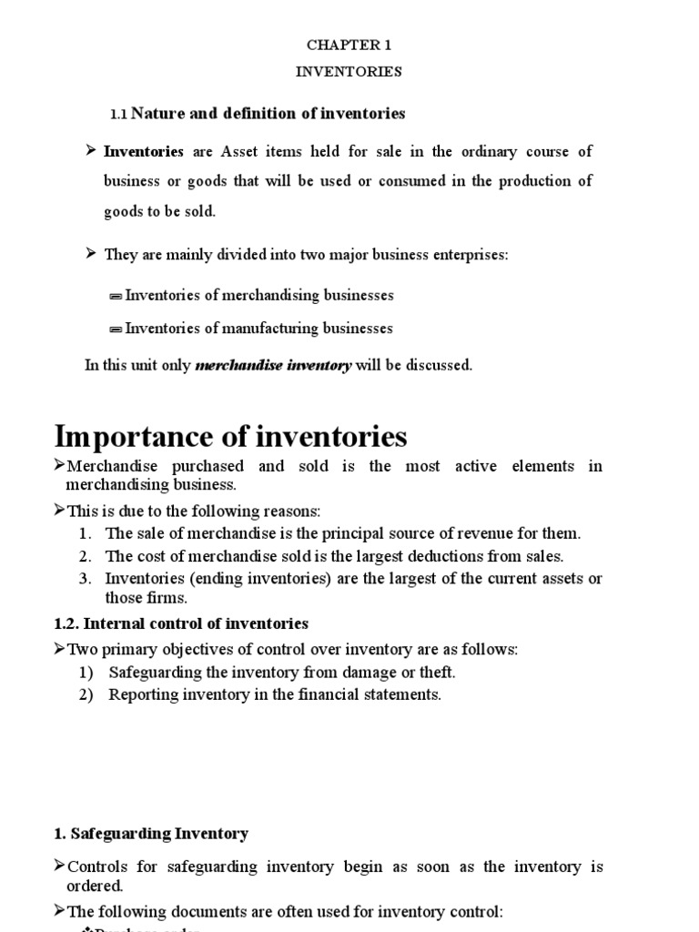 CHAPTER 1 Inventory - 1 | PDF | Inventory Valuation | Equity (Finance)