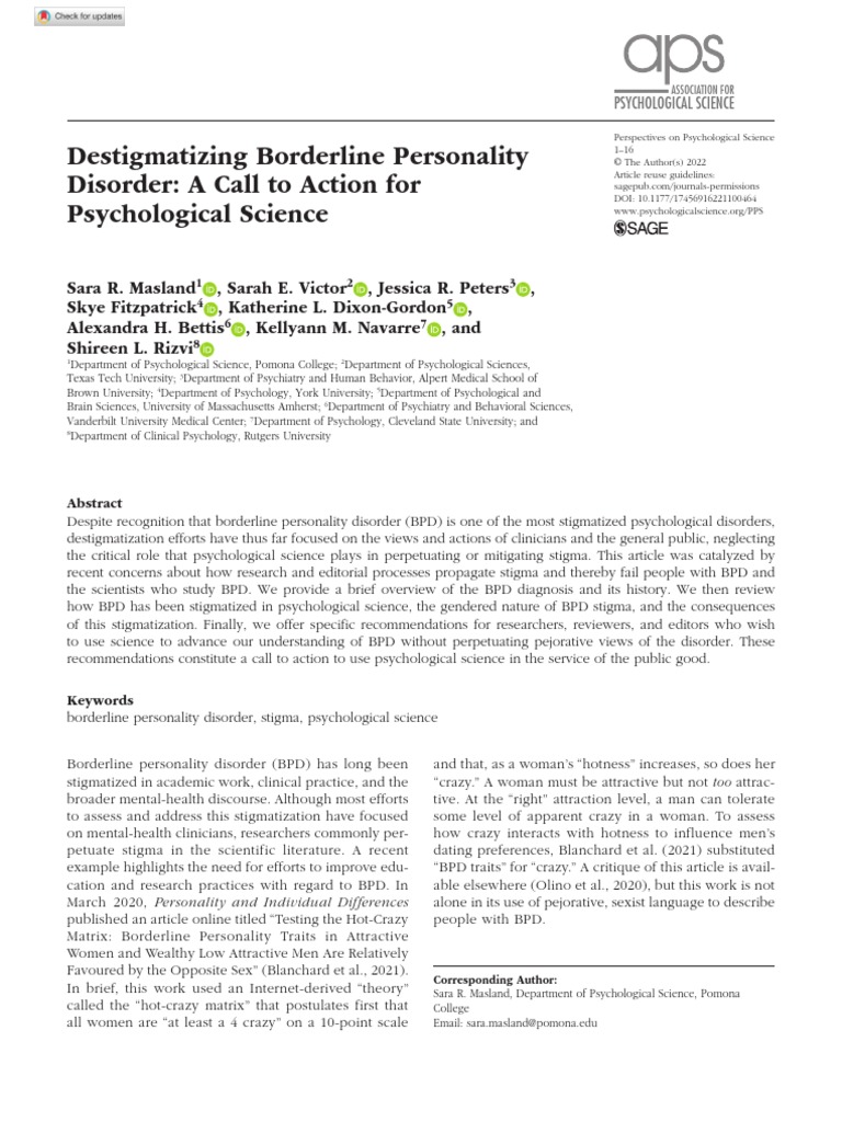 Destizmatizing Borderline Disorder | PDF | Borderline Personality ...