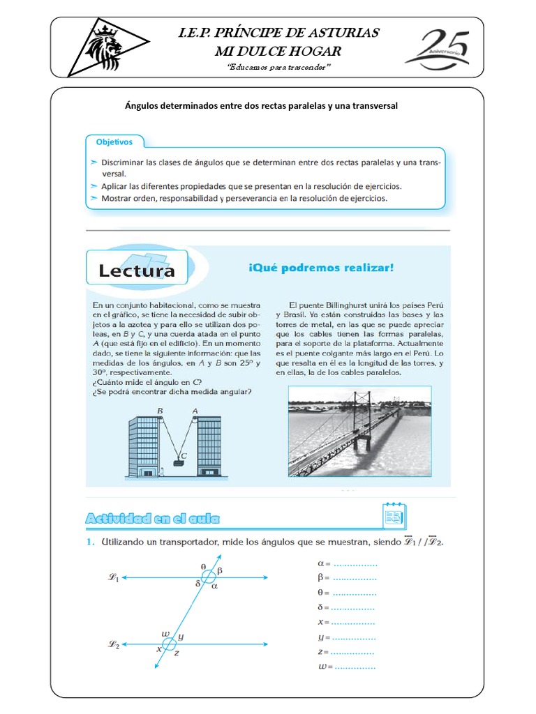 Ángulos Determinados Entre Dos Rectas Paralelas y Una Transversal ...
