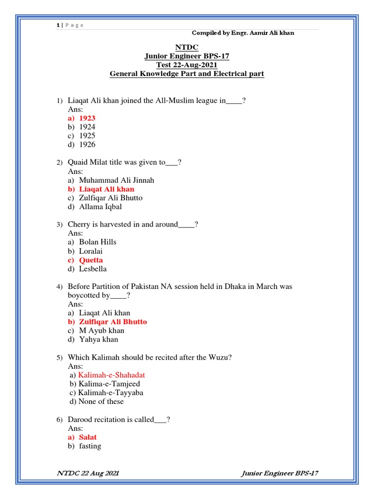 NTDC 2021 Junior Eng Bps 17compiled by Aamir | PDF | Capacitor | Bipolar Junction Transistor