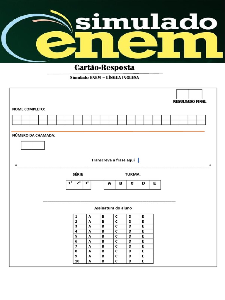 Cartão RESPOSTA SIMULADO | PDF