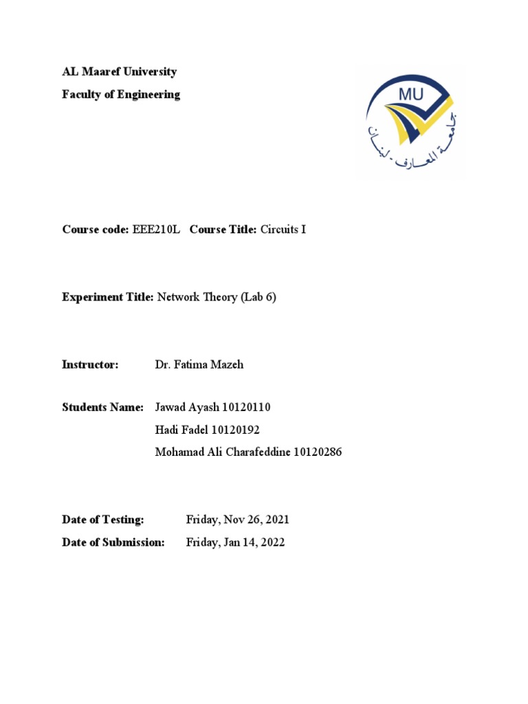 Lab 6 | PDF | Electrical Network | Electrical Engineering