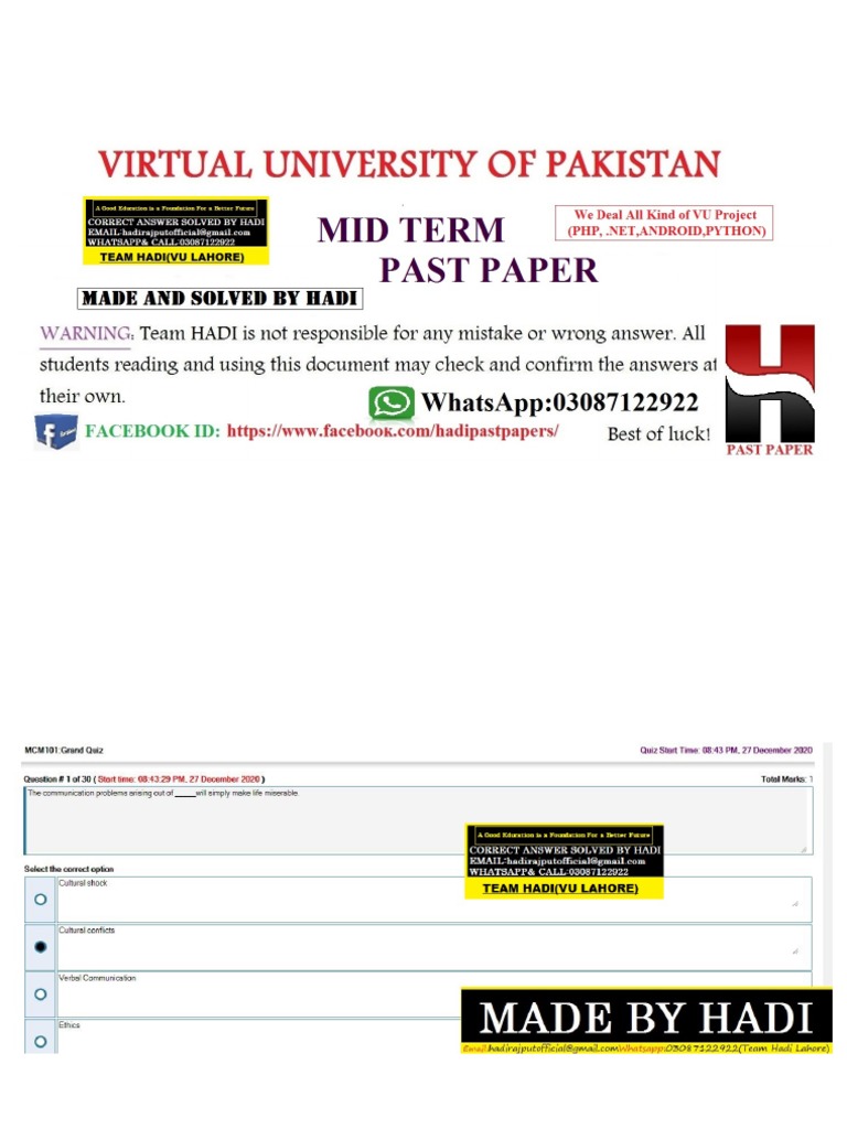 Mcm101 Midterm Mcqs 2020 Pdf