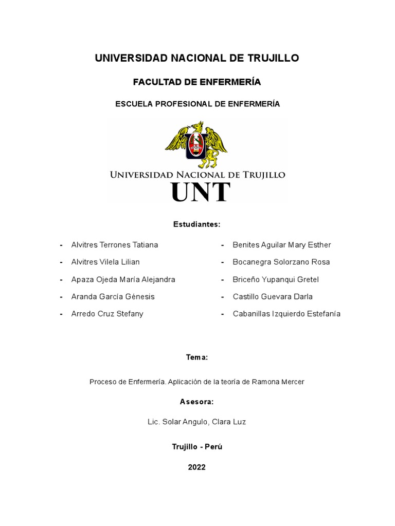 PROCESO DE ENFERMERÍA. Aplicación de la teoría de Ramona Mercer | PDF ...