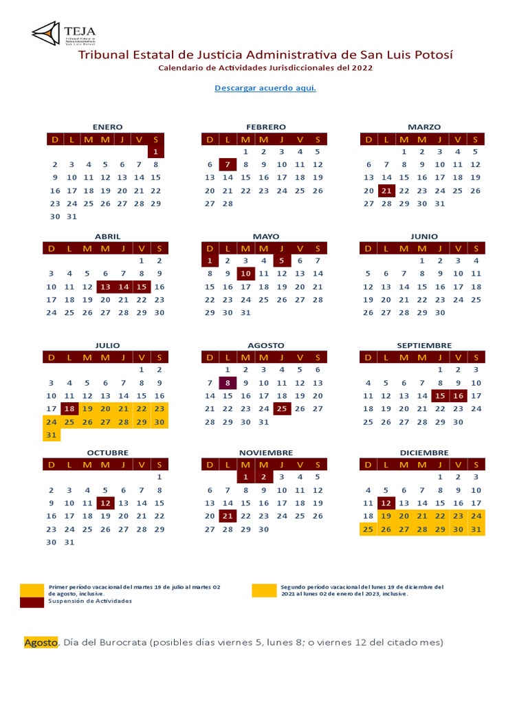 Calendario-2022 TEJA | PDF