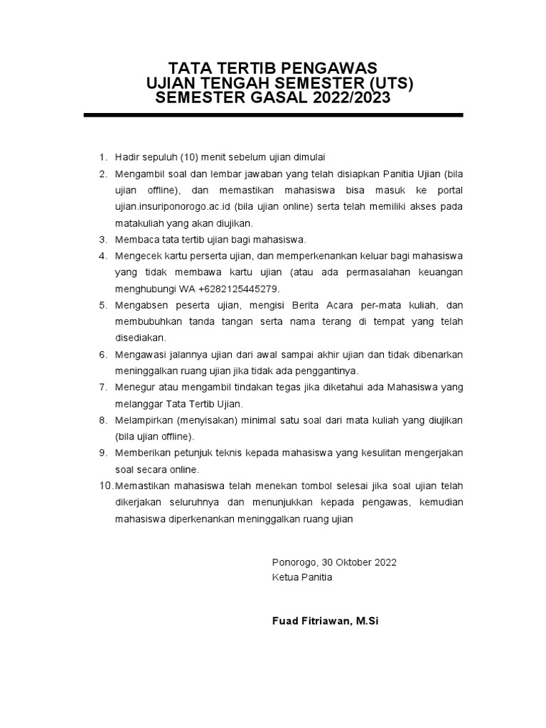 TATA TERTIB UTS Untuk Pengawas | PDF