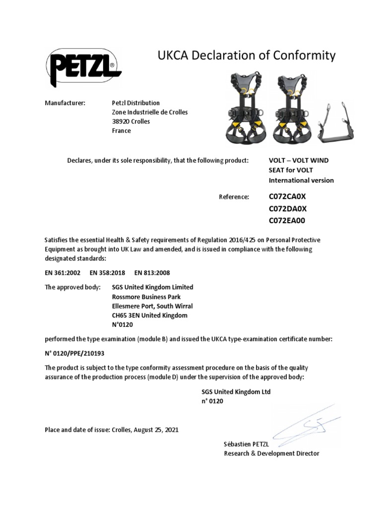 Déclaration UKCA pour VOLT Petzl | PDF