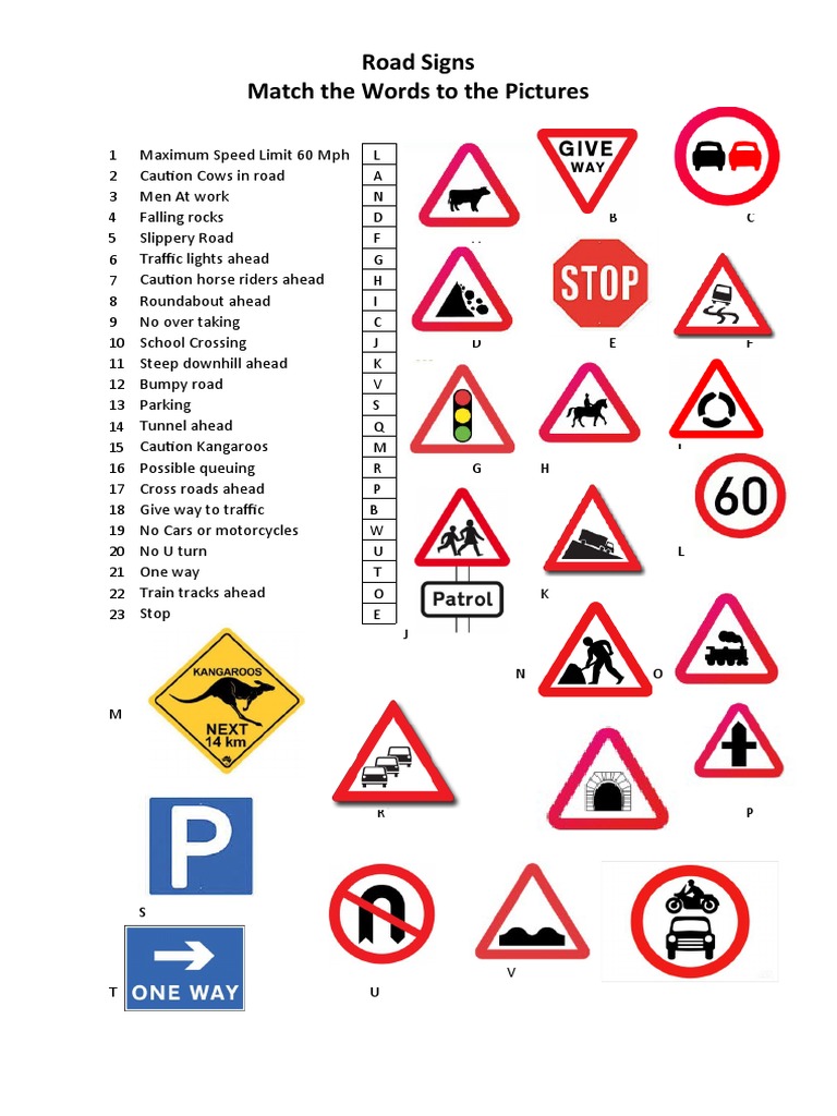 Road Signs Fun Activities Games Picture Description Exercises - 12919 | PDF