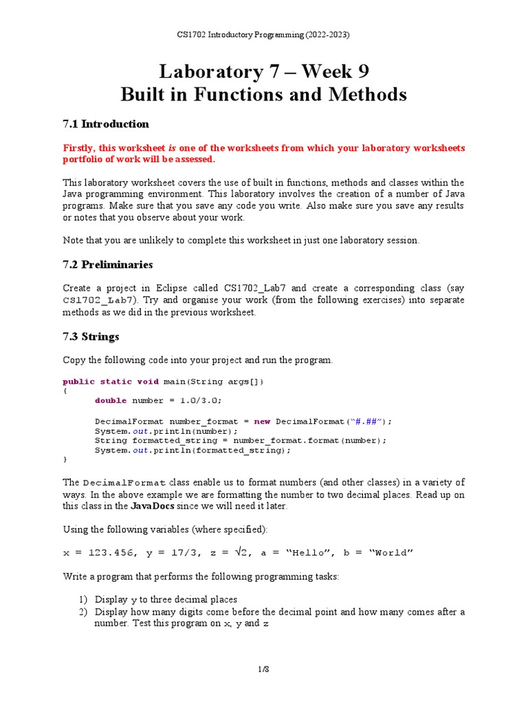 CS1702 Worksheet 7 - Built in Functions and Methods v1 (2022-2023) | PDF | Computer Program ...