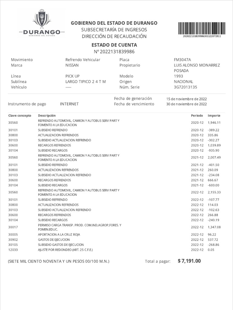 Ps43v-Comprobante Pago Refrendo Vehicular-2022101518181684621 | PDF