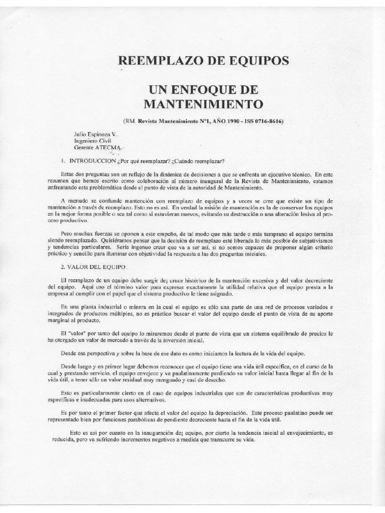 Reemplazo de Equipos-Un Enfoque de Mantenimiento | PDF