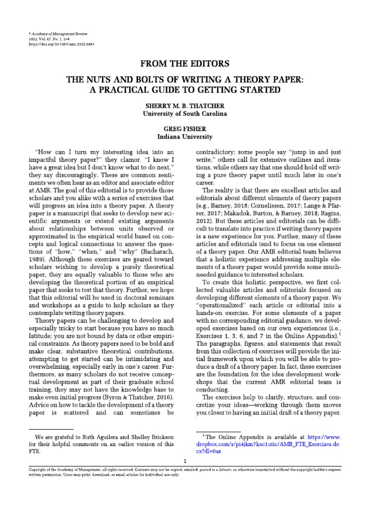 The Nuts and Bolts of Writing A Theory Paper | PDF
