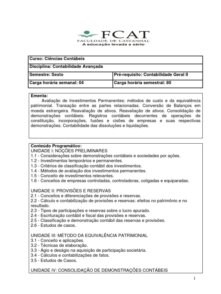 Contabilidade Avançada | Relatório Anual | Contabilidade