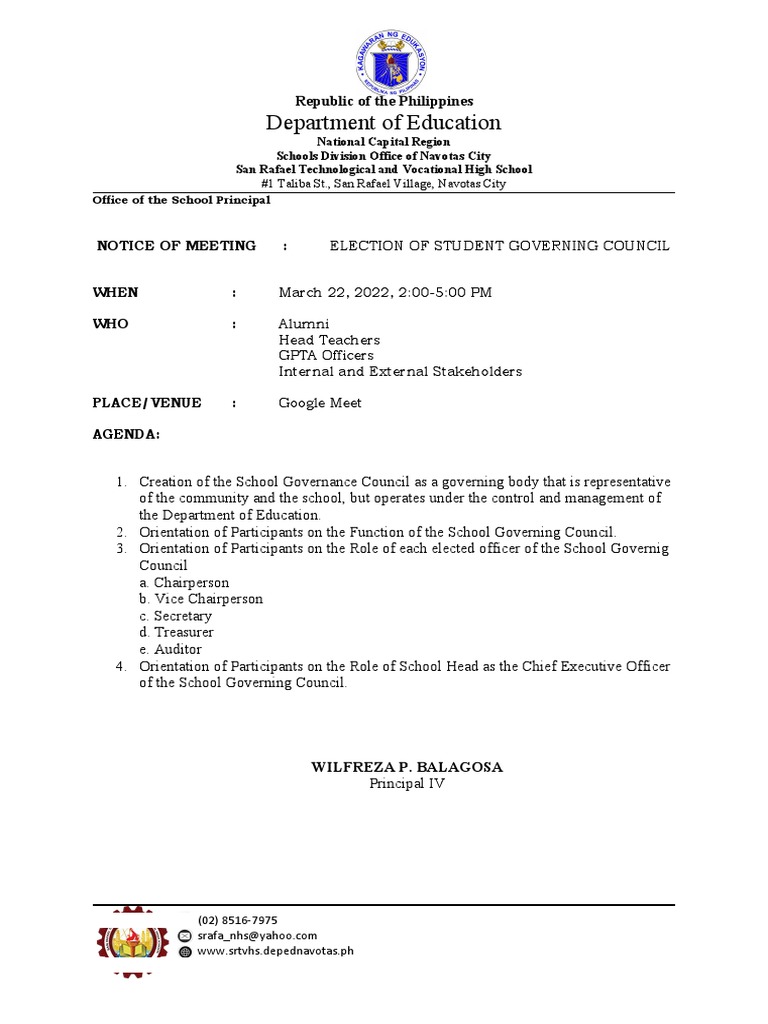 Notice of Meeting For SGC Election | PDF