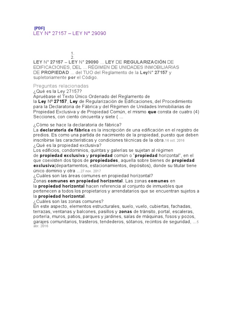 LEY DE REGULARIZACION 27157, en Edificaciones. | PDF | Finanzas y dinero