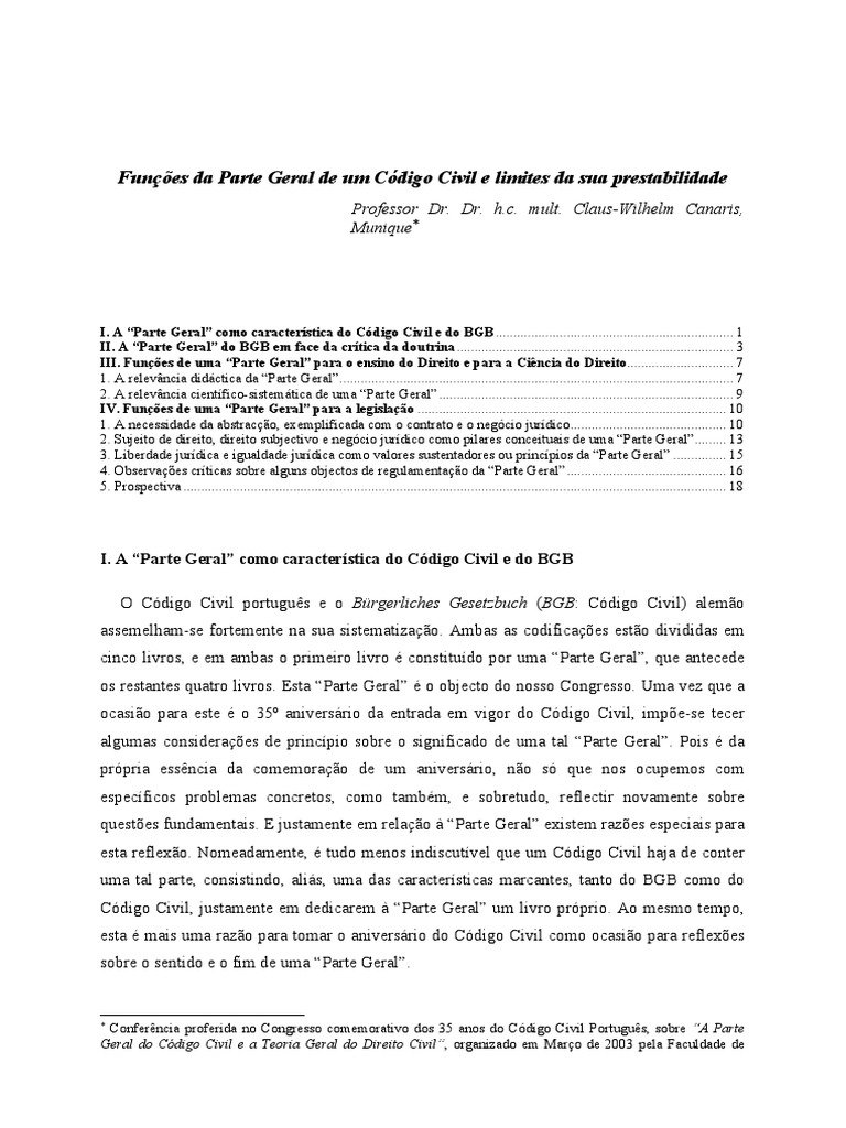 Funções da Parte Geral do Código Civil | PDF | Direito Civil (sistema ...