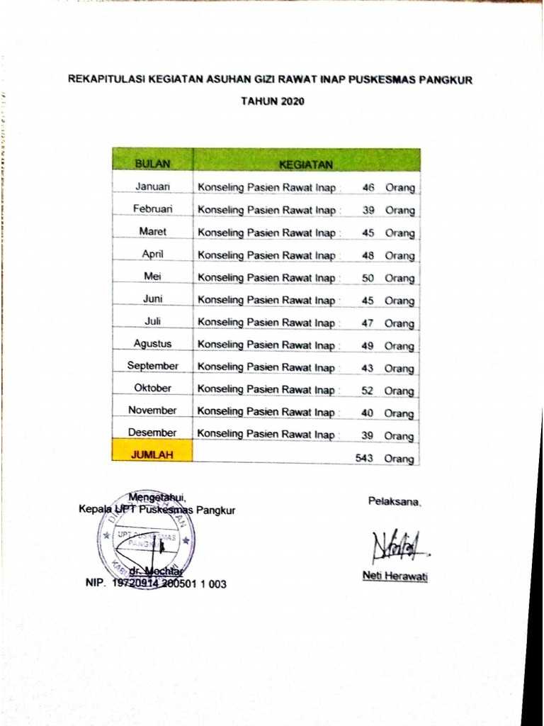 Contoh Rekap ASuhan Gizi Rawat Inap PKM | PDF
