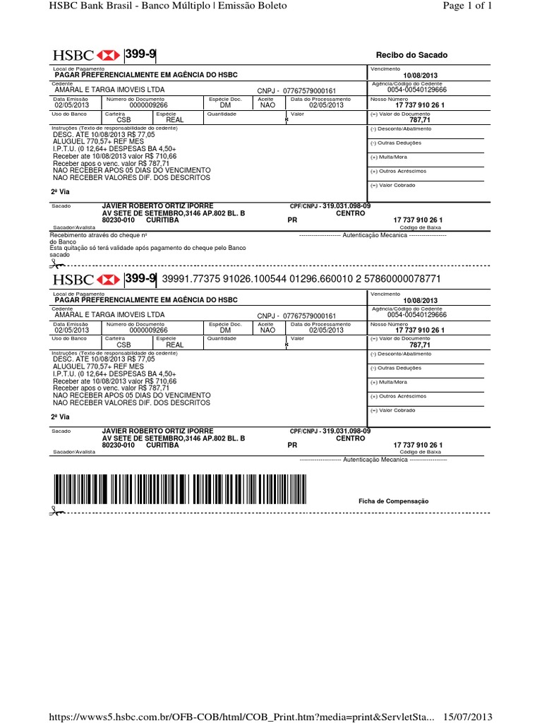 Recibo Do Sacado | PDF | Business | Serviços (economia)