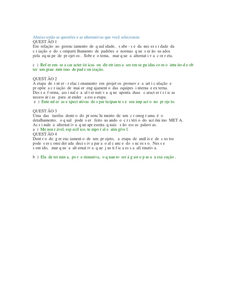 Prova Gestao de Projetos 2 | PDF Prova Gestao de Projetos 2 | PDF