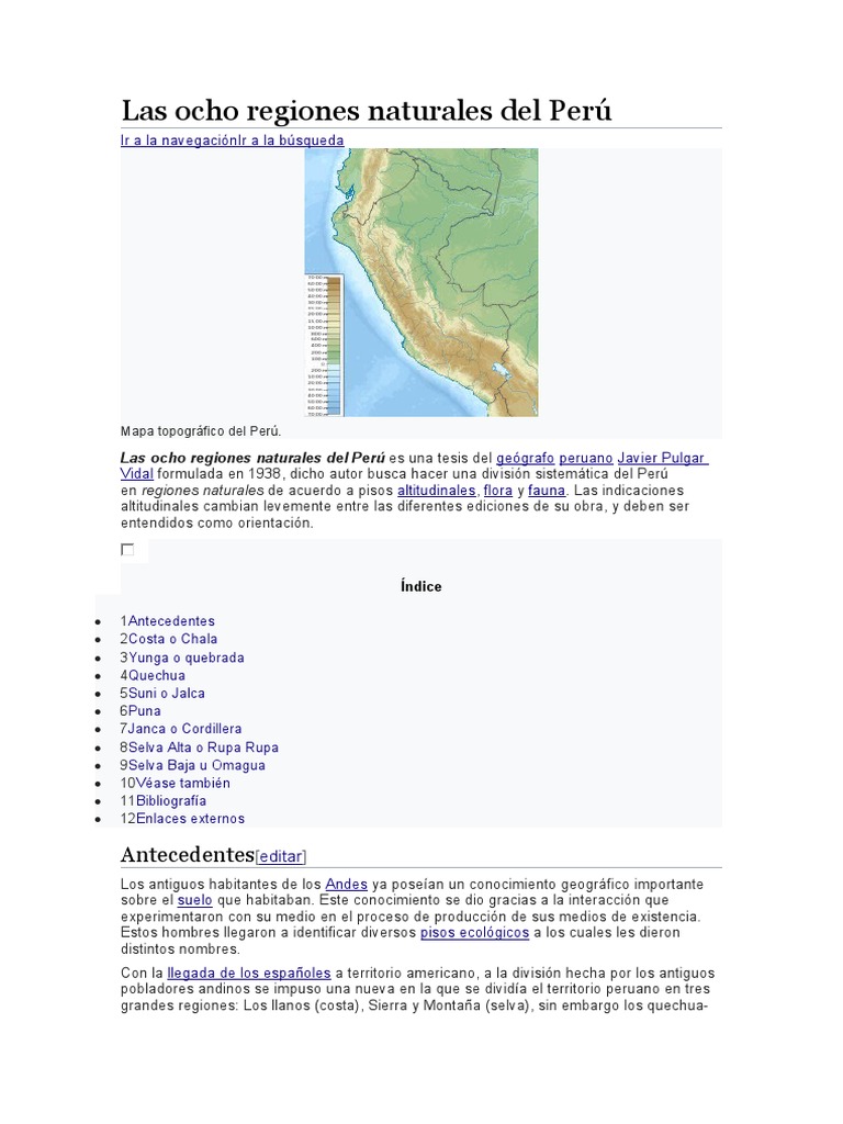 Las ocho regiones naturales del Perú | PDF | Geografía Física ...