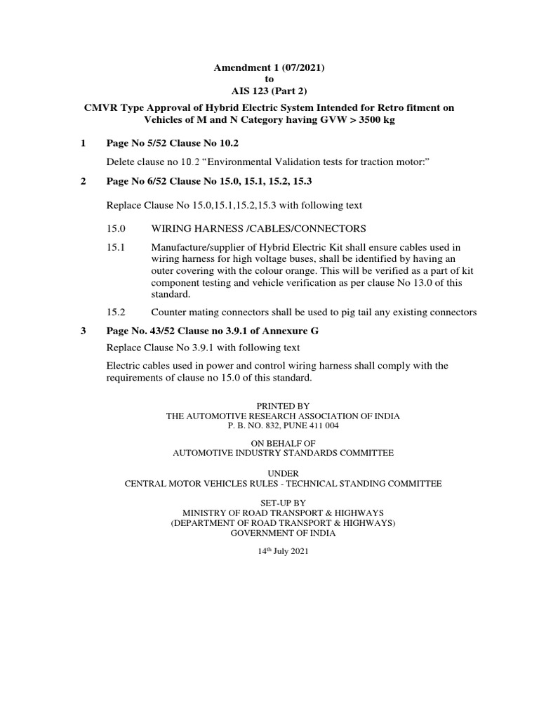 AIS-123 - Part - 2 and Amd. 1 | PDF | Hybrid Vehicle | Fuel Economy In ...