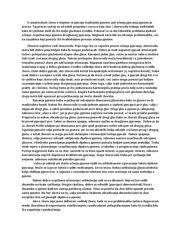 Tehnički problemi tijekom učenja i uvježbavanja pjesme - savjeti | PDF