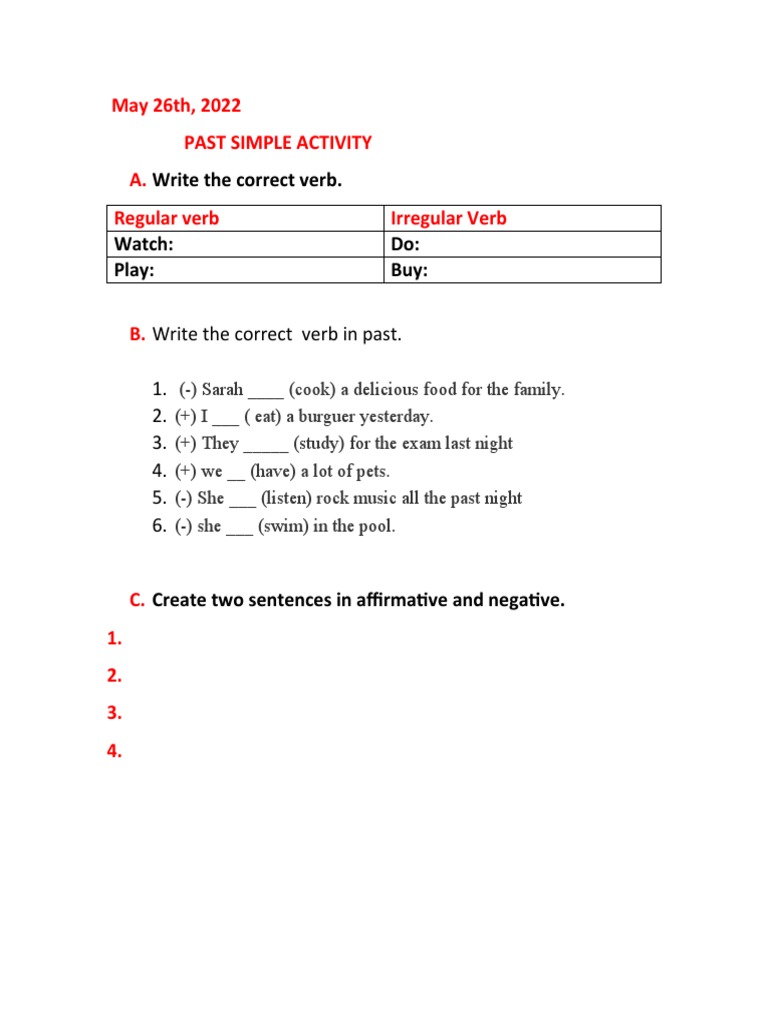 Write The Correct Verb. Watch: Do: Play: Buy:: May 26th, 2022 Past ...