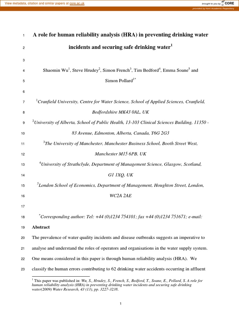 Role For Human Reliability Analysis (HRA) | PDF | Safety