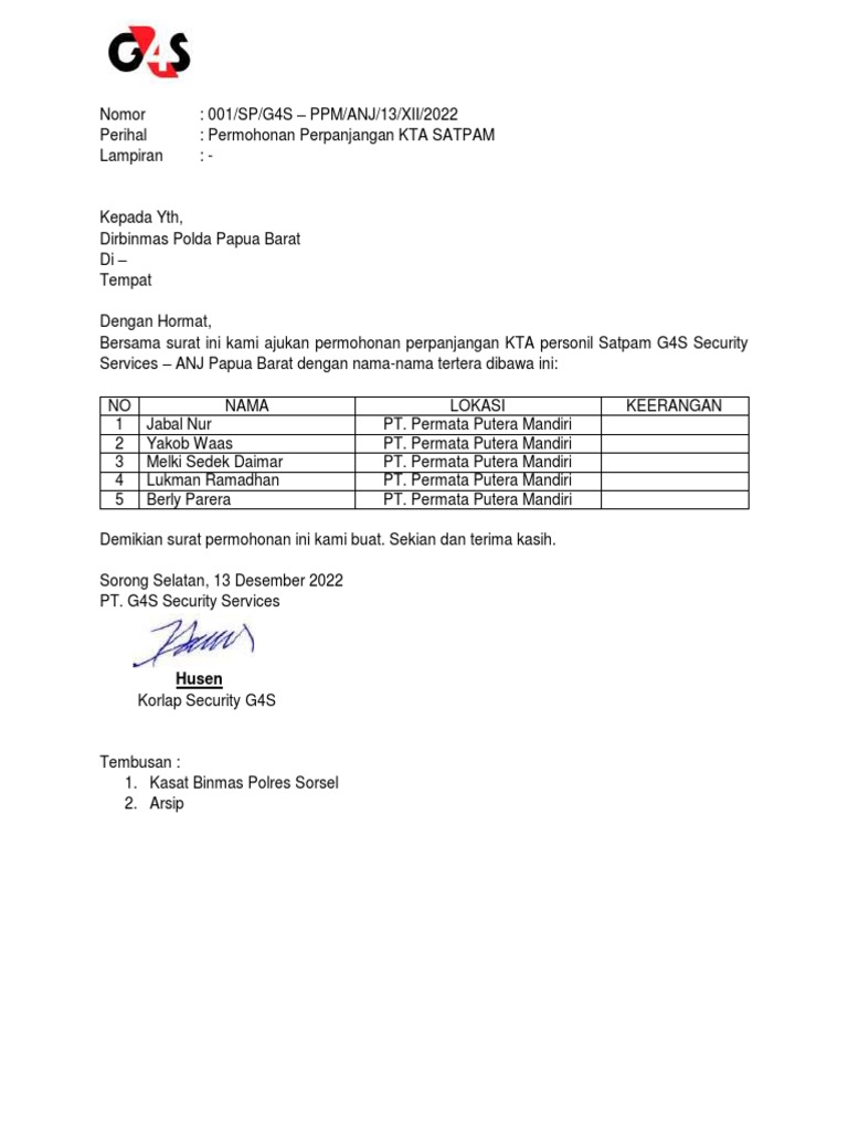 Surat Permohonan Perpanjangan Kta | PDF