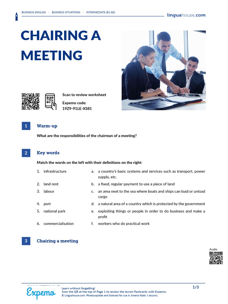 Chairing A Meeting British English Teacher | PDF
