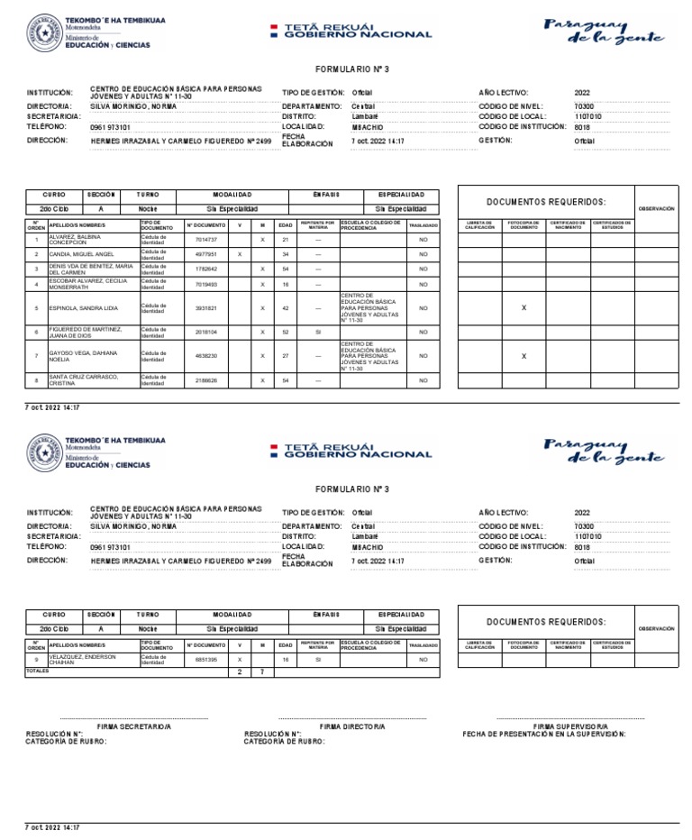 Formulario 3 Oct 2022 2do. | PDF