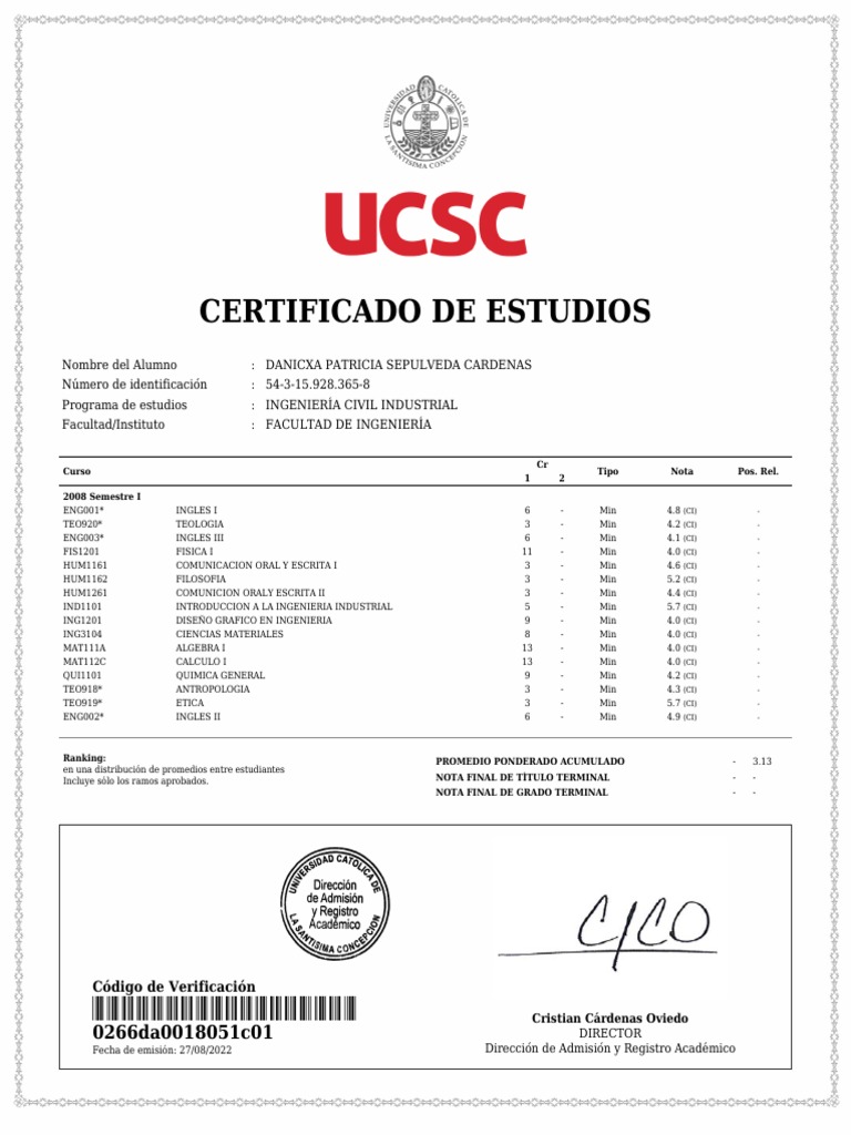 Certificado de Estudios | PDF | Titulo academico | Calificaciones