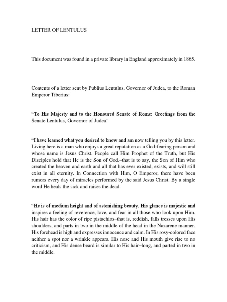 Letter of Lentulus | PDF | Religious Belief And Doctrine | Abrahamic ...