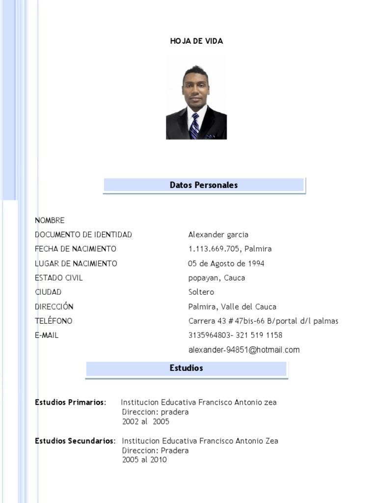 HOJA DE VIDA - Alexander | PDF
