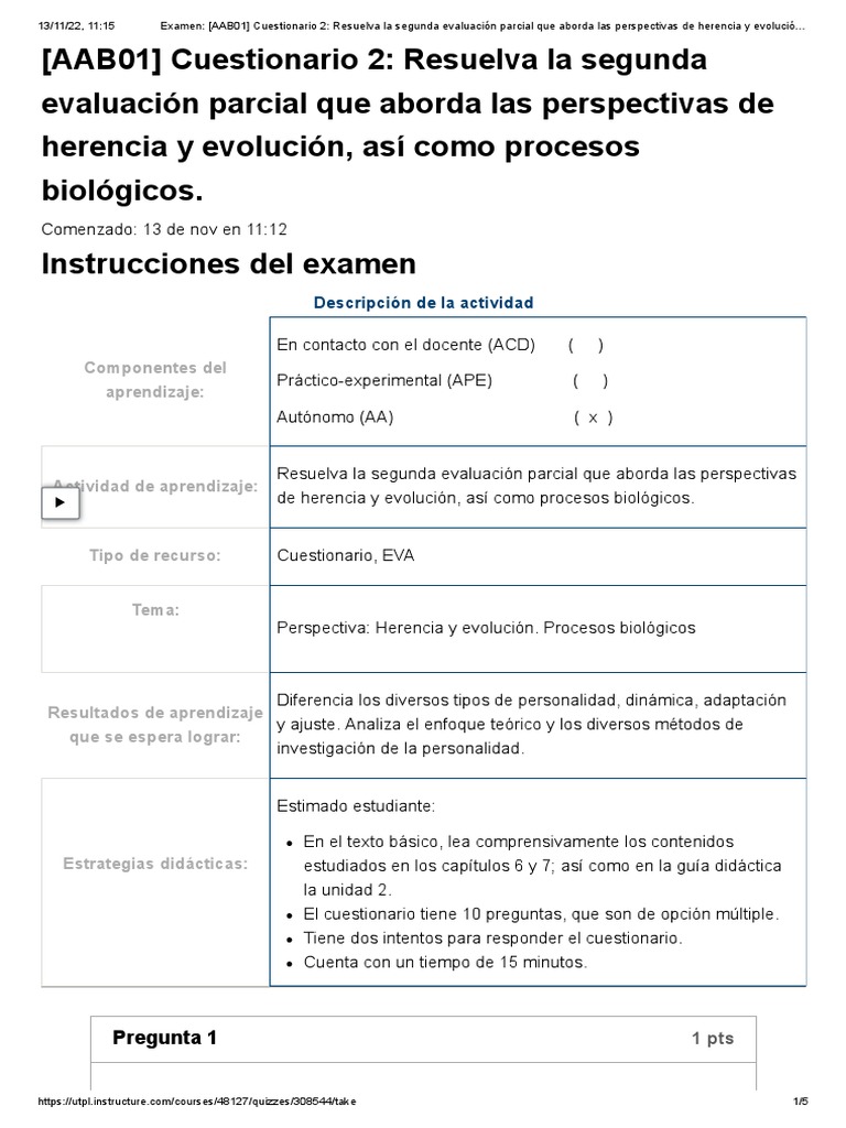 Examen - (AAB01) Cuestionario 2 - Resuelva La Segunda Evaluación ...
