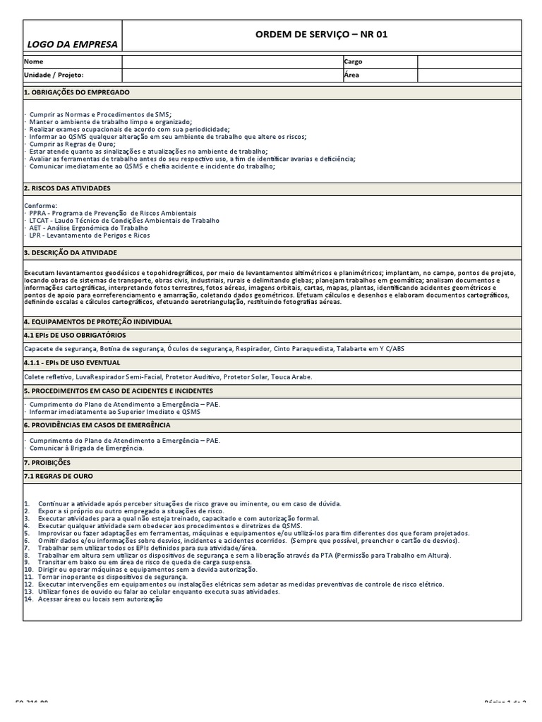 Ordem de Serviço - NR 01 Segurança do Trabalho | PDF | Gestão de ...