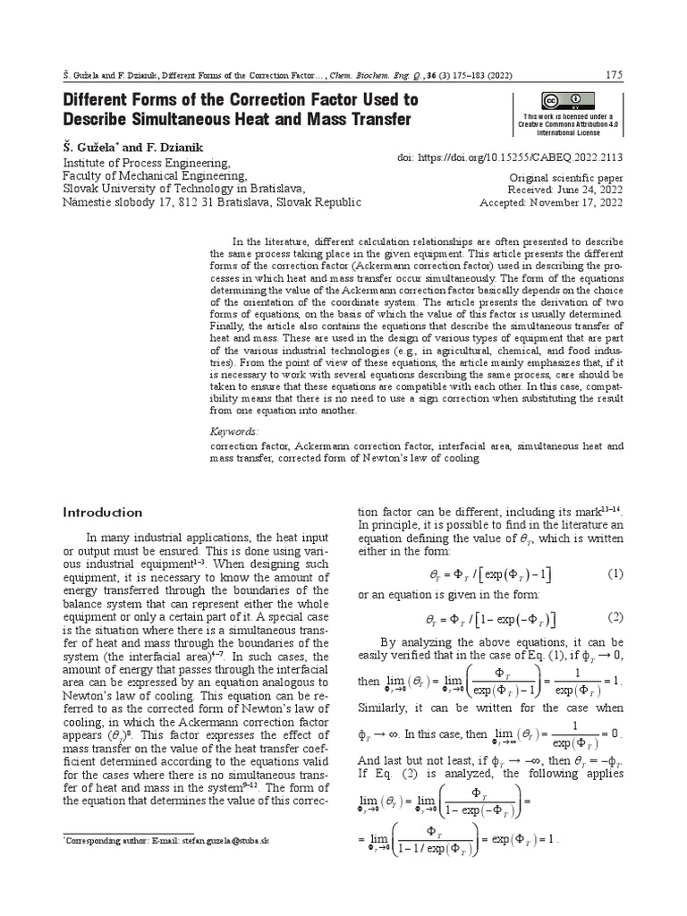 Ackermann Correction Factor in Heat-Mass Transfer | PDF | Heat | Equations