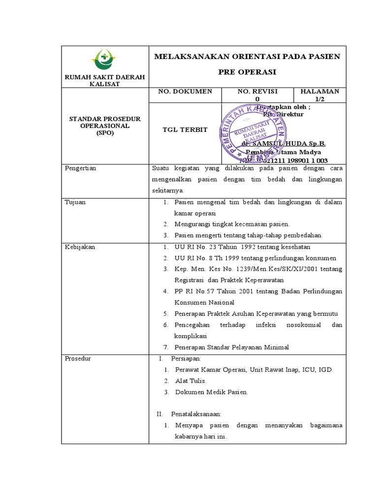 Melaksanakan Orientasi Pada Pasien Pre Operasi | PDF