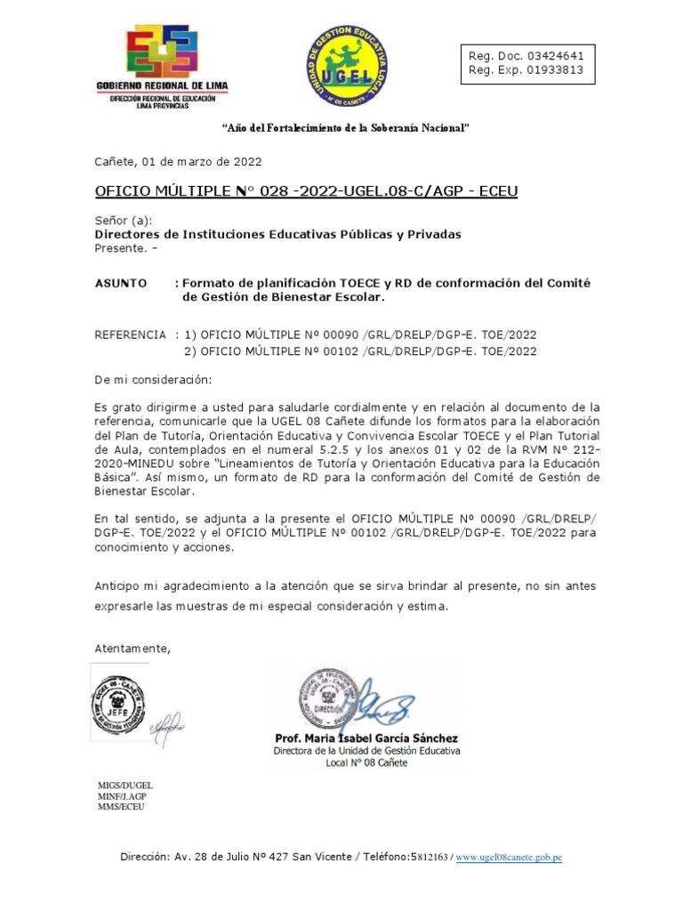 Oficio Mult 028 - 2022 Dugel08c | PDF | Salón de clases | Evaluación