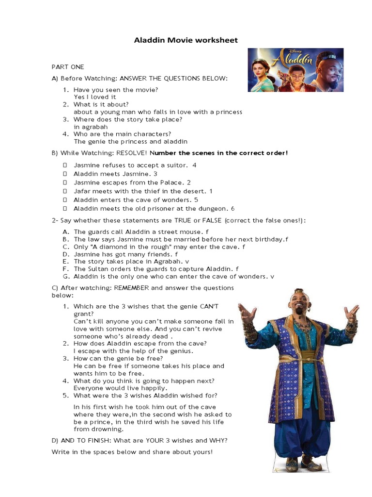 Aladdin Movie Worksheet | PDF | Mystery, Thriller & Crime Fiction