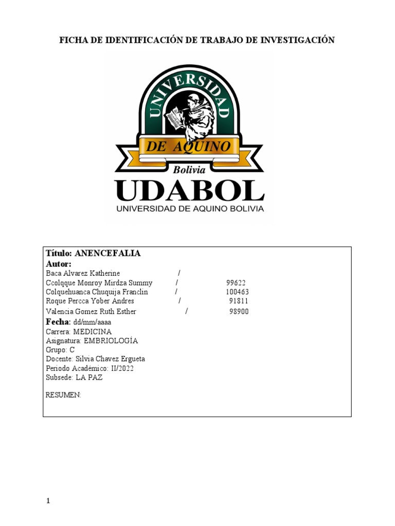 Formato Trabajo Udabol | PDF | Medicina CLINICA | Neurociencia