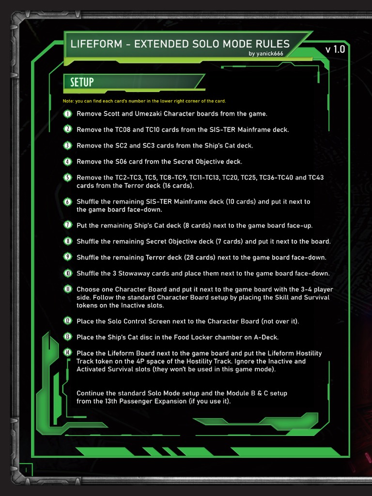 Lifeform - Extended Solo Mode Rules V 1.0 | PDF