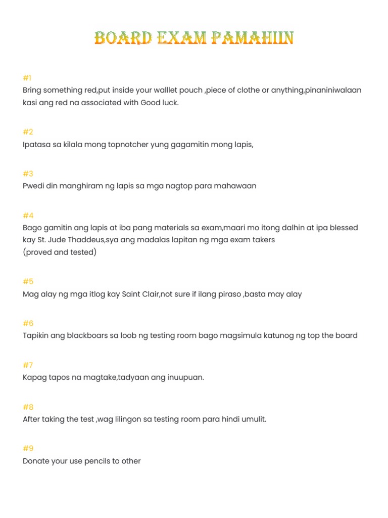 Board Exam Pamahiin | PDF