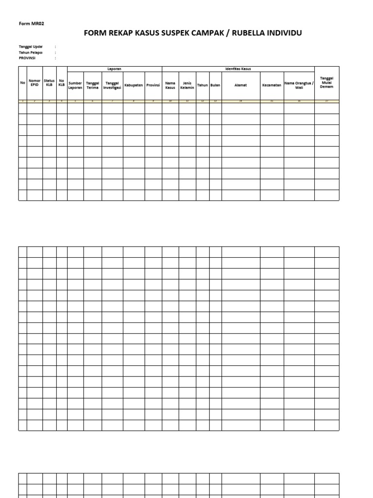 MR02 Form Rekap Kasus Suspek Campak Rubella Individu (1) | PDF ...