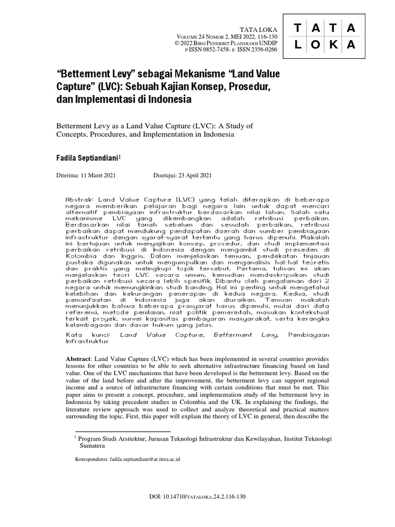 Betterment Levy Sebagai Mekanisme LVC | PDF | Real Estate Appraisal ...