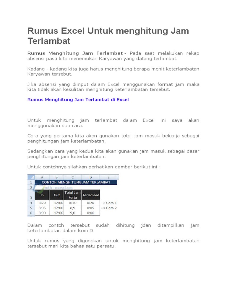 Rumus Excel Untuk Menghitung Jam Terlambat | PDF