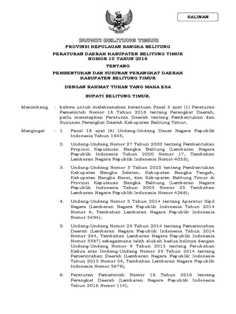 Perda Perangkat Daerah 2016 | PDF | Pengelolaan Keuangan & Uang | Hukum