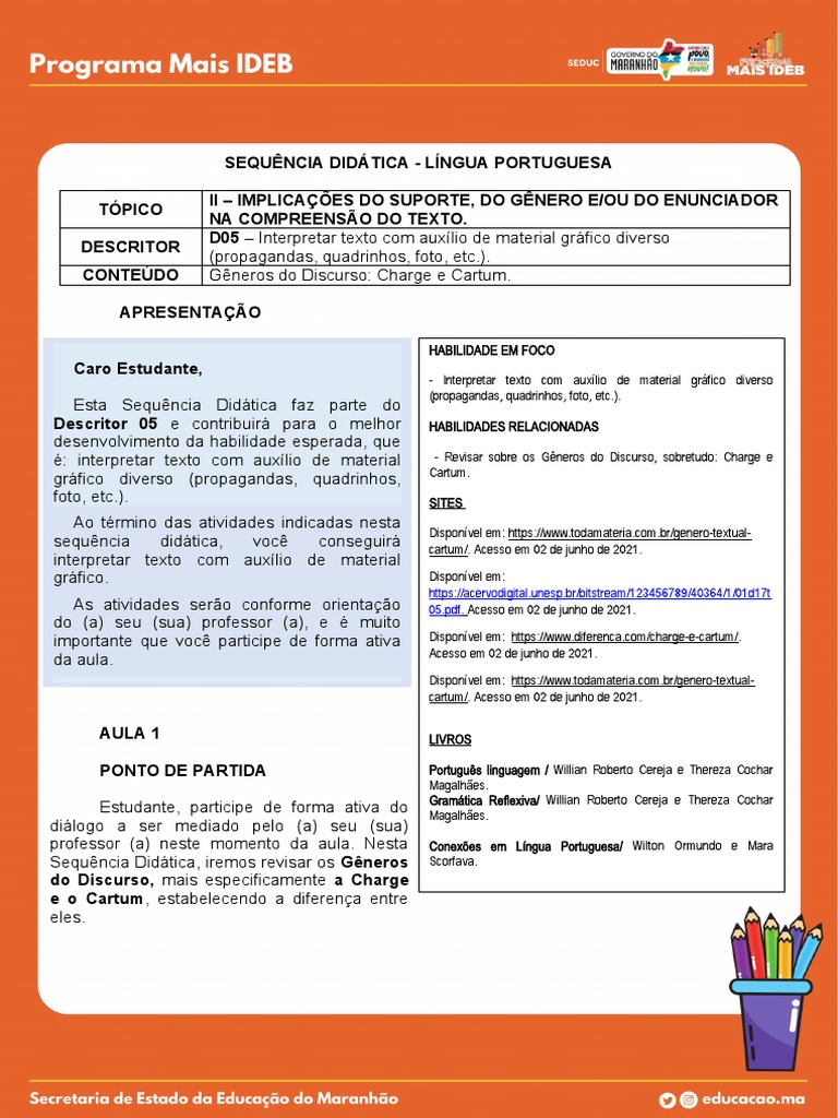 D05 - SD 02 - LP - Gêneros Do Discurso - Charge e Cartum - Estudante | PDF | Gênero | Estudos de ...